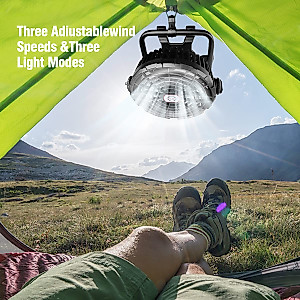 sunvito Outdoor Floor Fan with Light, 8 Inch Portable Battery Operated High Velocity Industrial Fan with hook, Rechargeable Floor Fan for Garage, Camping, Gym, Indoor (fan00001)