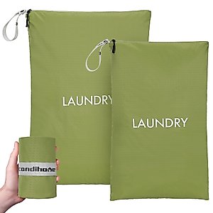Scandihome Travel Laundry Bag Foldable Washable Waterproof Wet Bathing Suit Travel Workout Dry Bag for Gym Dirty Clothes Swimming Yoga(2 Pcs Large+Small) Green