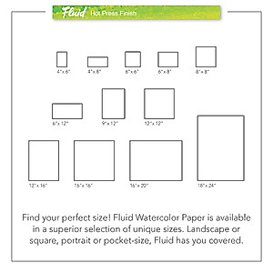 Fluid Artist Watercolor Block, 140 lb (300 GSM) Hot Press Paper Pad for Watercolor Painting and Wet Media with Easy Block Binding, 8 x 8 inches, 15 White Sheets