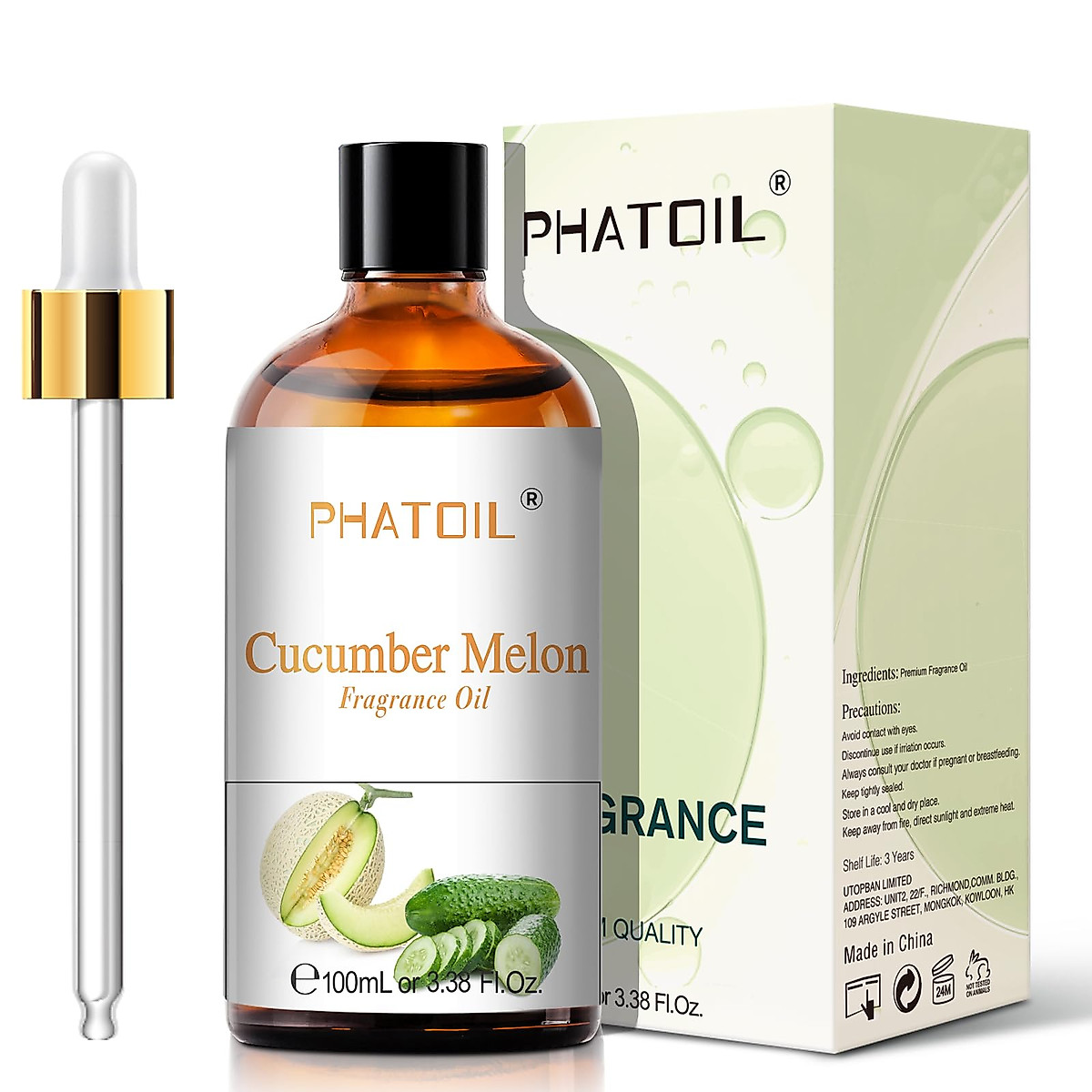 PHATOIL 3.38FL.OZ Cucumber Melon Fragrance Oils for Aromatherapy, Essential Oils for Diffusers for Home, Perfect for Diffuser, Yoga, Skin Care, DIY Candle and Soap Making - 100ml