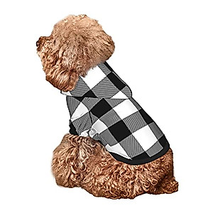 Dog Puppy Hoodies White Black Buffalo Plaid Buffalo Check Sweatshirt Pet Hooded Coat Jackets Apparel for Small Dogs Small