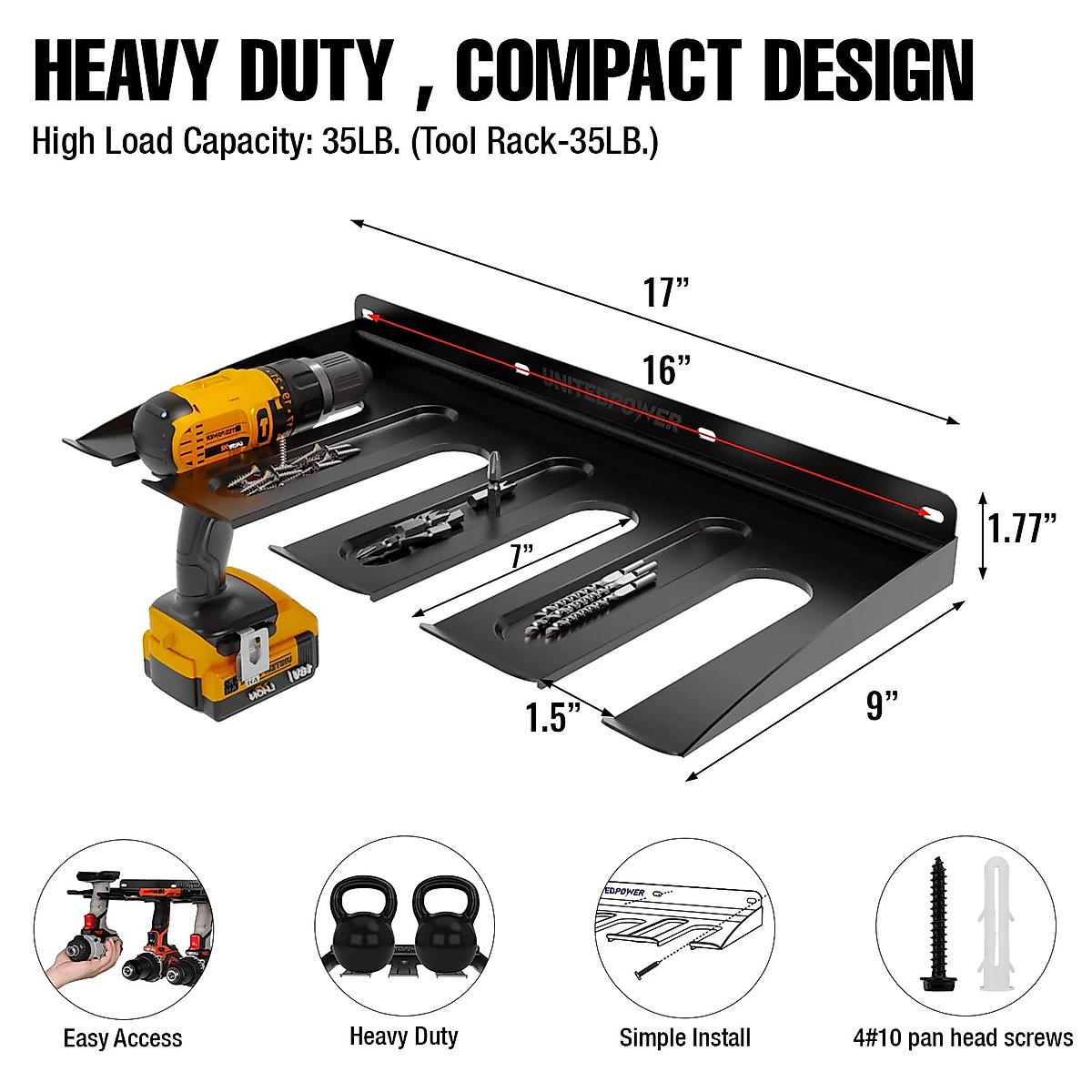 UNITEDPOWER Electric Drill Storage Rack, Holds 4 Drills, 2022 Upgraded Wall Mounted Power Tool Organizer for Workshop, Shed, Garage, Home (Drill Rack)