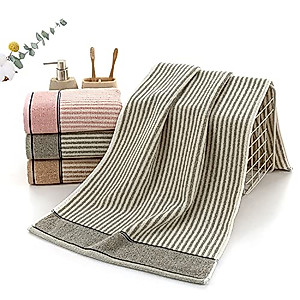Pidada Hand Towels Set of 2 100% Cotton Striped Pattern Absorbent Soft Decorative Towel for Bathroom 13.4 x 29.1 Inch (Brown)