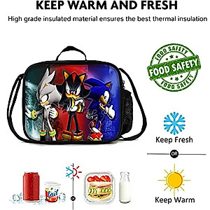 LMUCYISYIS Cartoon Lunch Bag, Anime the Hedgehog Insulated Lunch Box for Teens Students, Portable Large Capacity Bento Box for Boys Girls for Work Picnic School Travel (Cartoon 2)