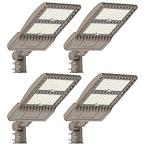 NUOGUAN 4Pcs 400W LED Parking Lot Light 56000LM with Slip Fitter, 5000K AC100-277V LED Shoebox Light, UL DLC ETL Listed, IP65 Waterproof Commercial Street Area Lighting for Parking Lot, Gym, Driveway