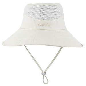 Womens Summer Sun Hat Wide Brim Outdoor UV UPF50 Protection Hats Foldable Packable Ponytail Bucket Cap for Safari Beach Fishing Gardening Beige
