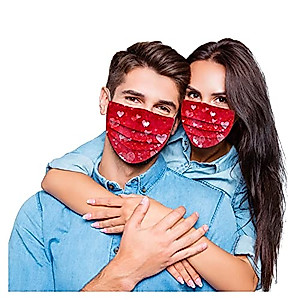50Pack Valentines Disposable Face_Masks for Adults Women Valentines Day Holiday Disposable Love Heart Print Non Woven