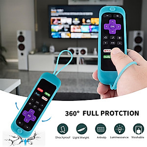 2 Pack Roku Remote Cover Silicone Protective Case for Roku TV TCL Roku 2/3/4/ Express/Premiere/Voice/Streaming Stick/Ultra RC280 Anti Slip Remote Sleeve Anti-lost Glow in The Dark (Glow Green + Blue)