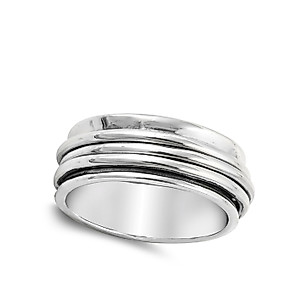 Spinner Meditation Wedding Ring New .925 Sterling Silver Triple Band Size 6