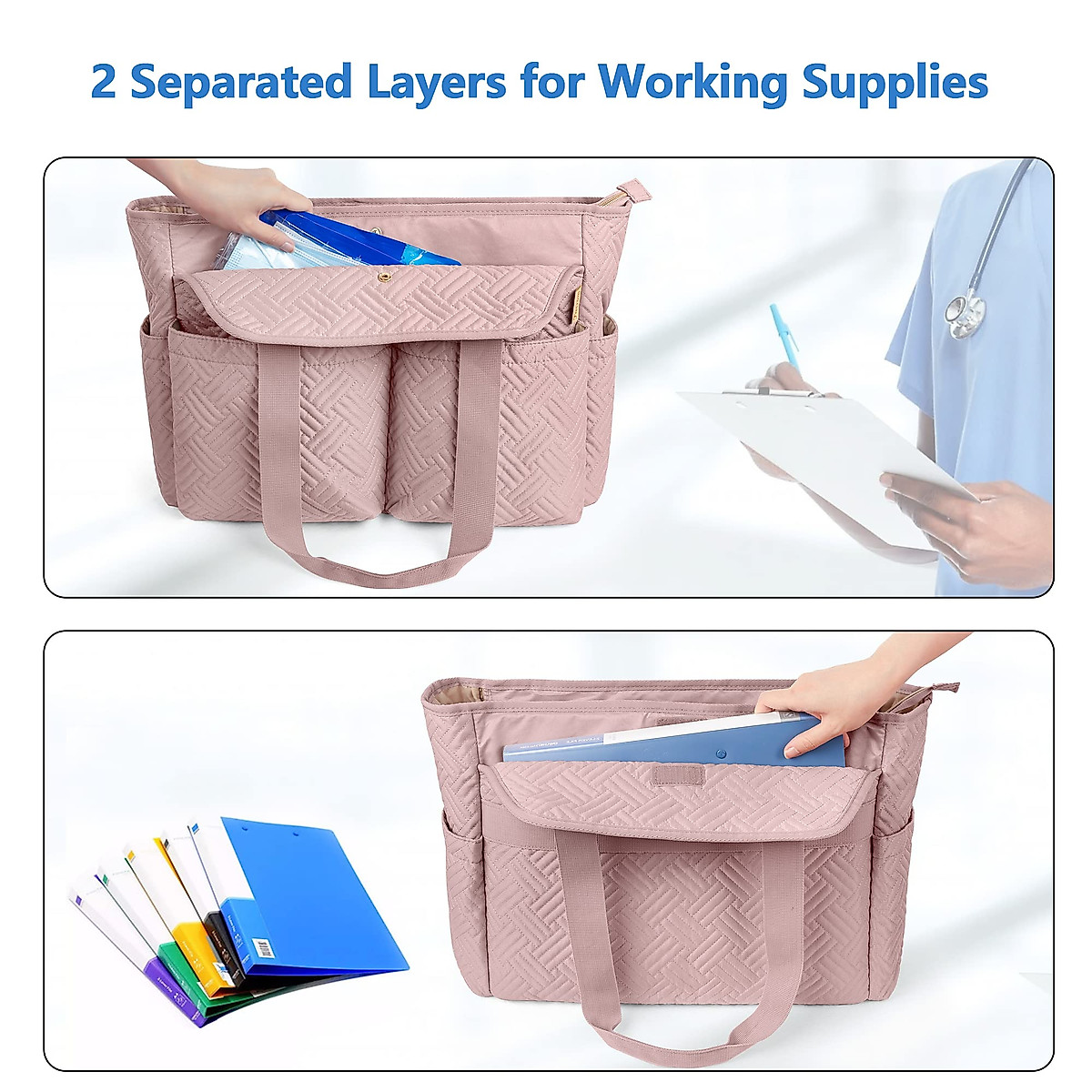 Fasrom Nurse Bag for Work Nurses with Laptop Sleeve, Clinical Tote Bag for Nursing Students or Doctors, Pink (Empty Bag Only)