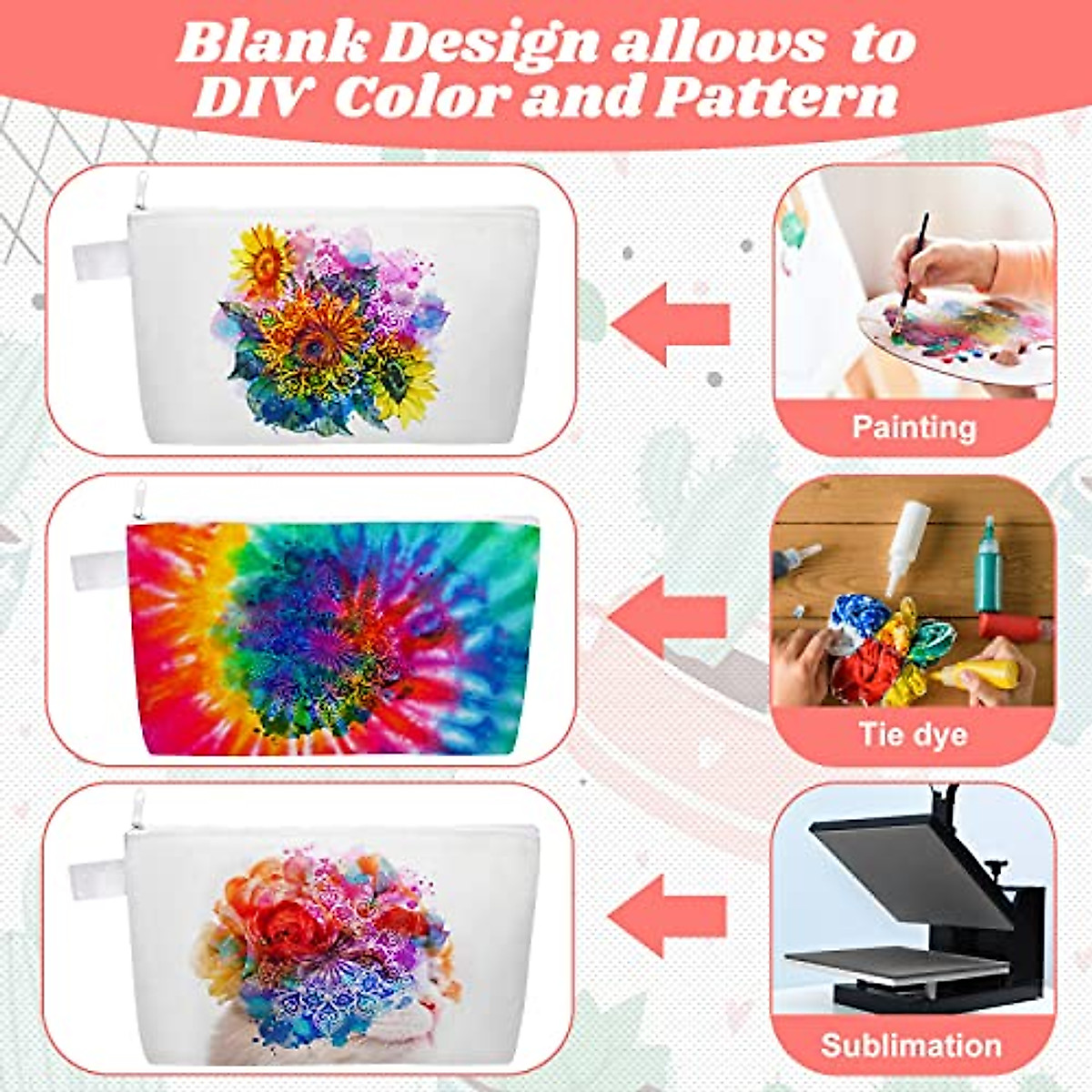 40 Pcs Blank Canvas Bag Sublimation Cosmetic Canvas Pouch (5 x 10 x 1.8 Inches)