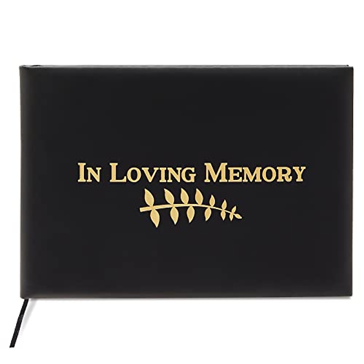 Black Funeral Guest Book for Memorial Service with 130 Pages, Gold Foil In Loving Memory Cover (8 x 6 In)