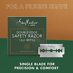 Shea Moisture Men, Double Edge Safety Razor with 10 Refill Double Edge Razor Blades for Men, Platinum Coated, Stainless Steel, Dad Gifts, 1 Razor Handle & 10 Razor Blades per Box