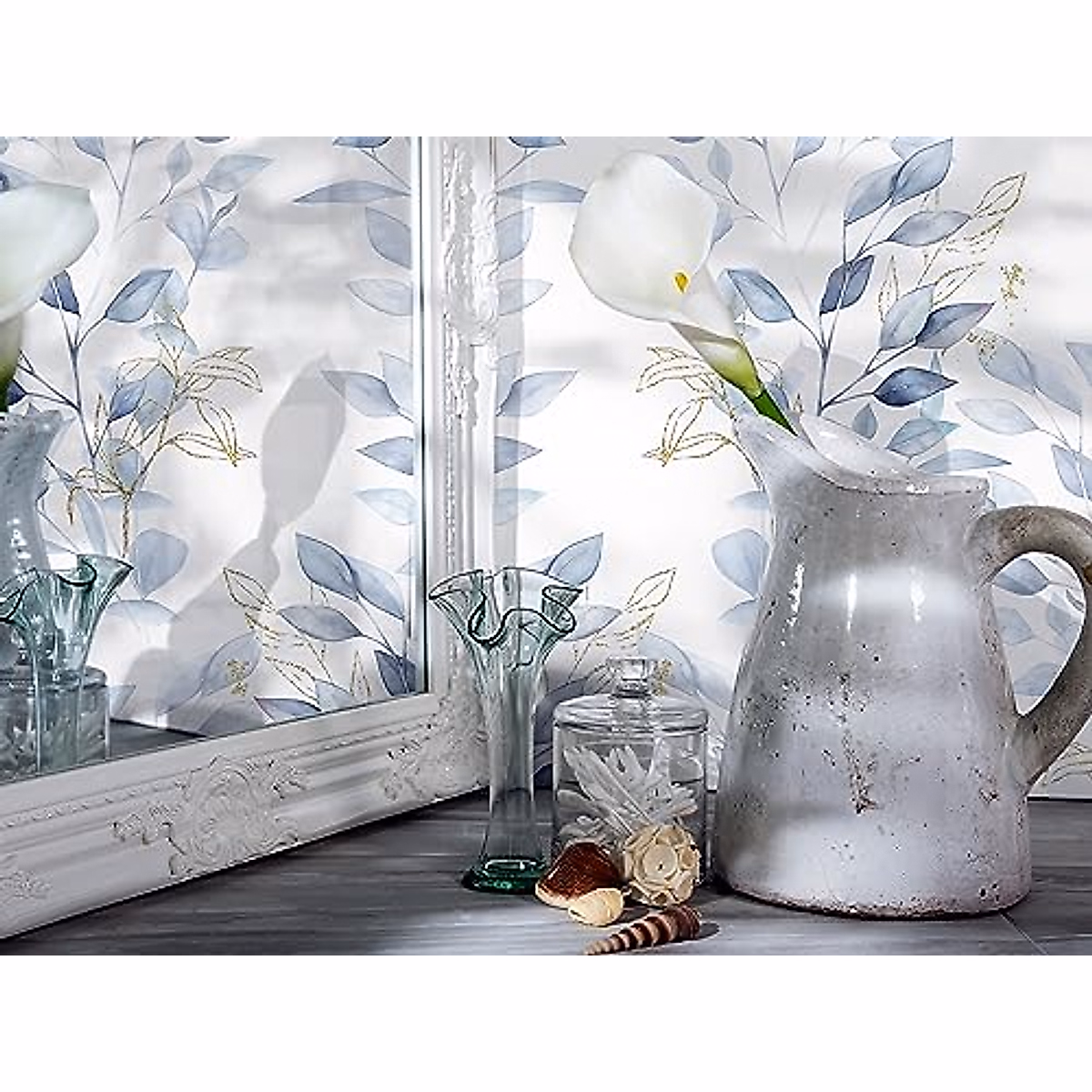 HeloHo 15.35" X 78.7" Green Blue Leaf Wallpaper for Bedroom Peel and Stick Self Adhesive Removable Wallpaper Waterproof Contact Paper for Furniture Living Room Bedroom Decor