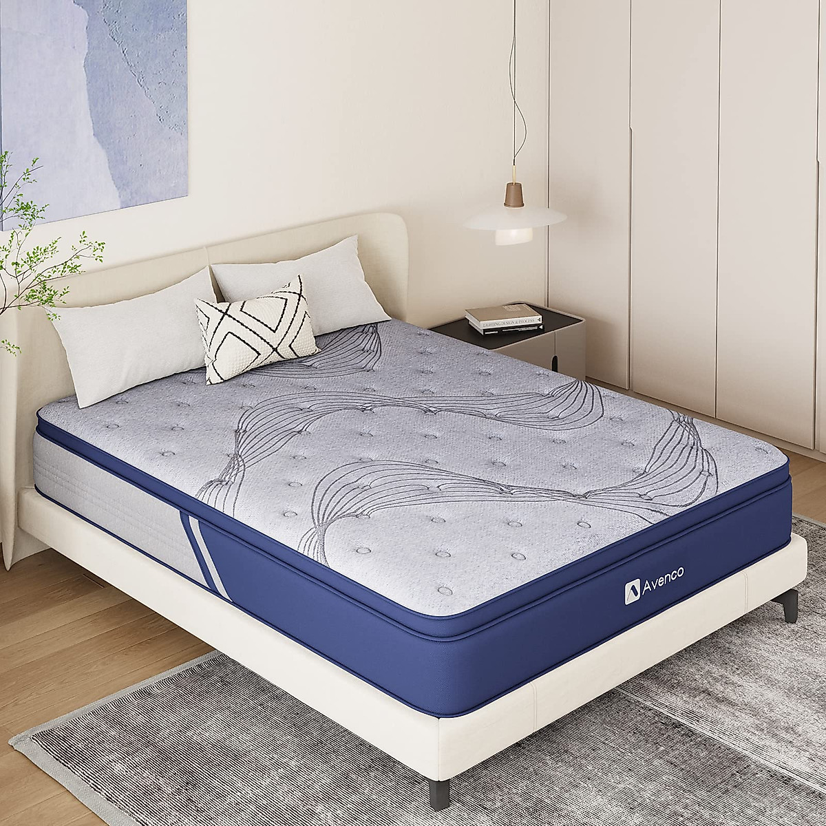 Avenco Queen Mattress, 10 Inch Mattress Queen Hybrid, Medium Firm Queen Mattress in a Box for Pressure Relief and Sound Sleep, Wrapped Coils and CertiPUR-US Foam, Soft Breathable Fabric