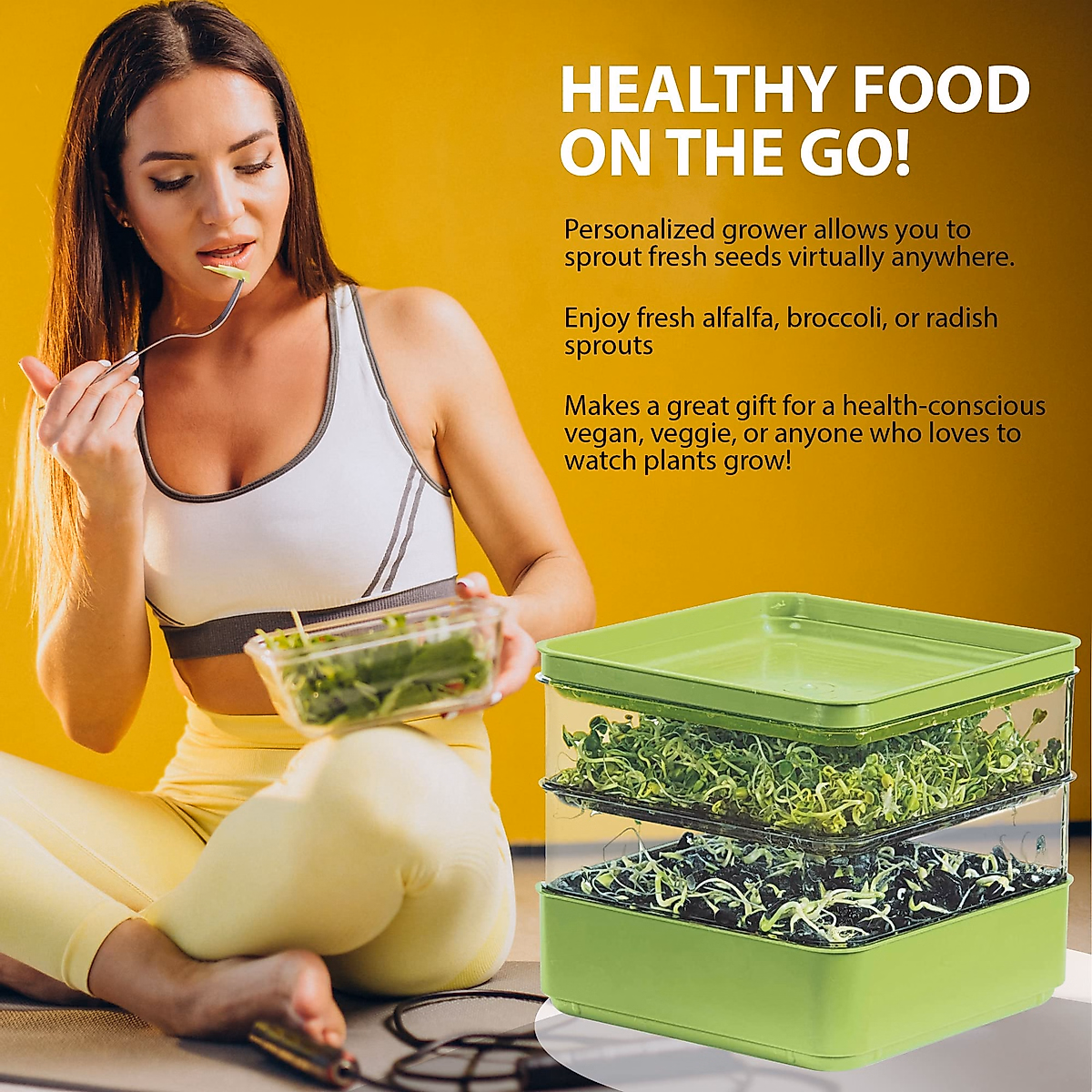 GARDENS ALIVE! Seed Sprouter Kit, Two Tier Stackable Seedling Starter Tray with Lid, Microgreens Propagator Mini Plant Grow Trays, Germinate Seeds Indoors, Healthy Snacks, Bean Sprouts, Soil Free