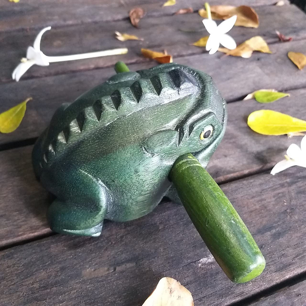 Cozinest 5" Wooden Frog Percussion Instrument Wood Frog Guiro Rasp Tone Block Thailand Handcraft Musical Lucky Frog Home Office Decoration Nice Gift (Green)