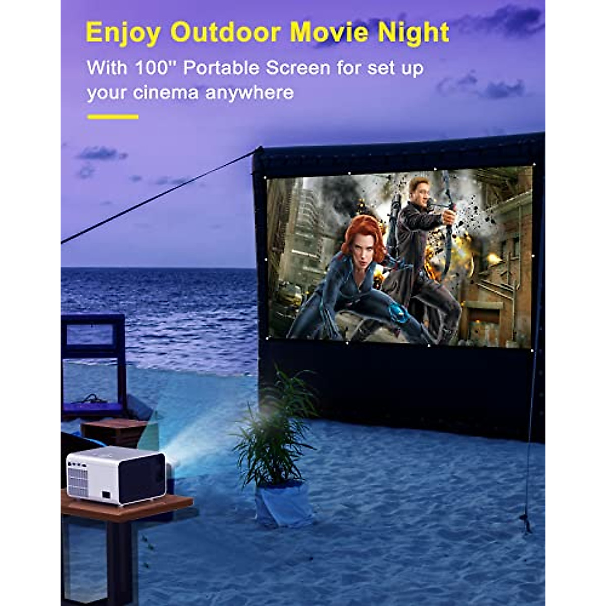 Outdoor Movie Projector Bluetooth 5.0 - BIGASUO Native 1080P Projector with Digital Zoom&HiFi Stereo, 280ANSI Home Portable Projector Compatible HDMI,USB,AV,TV[100''Screen Included]