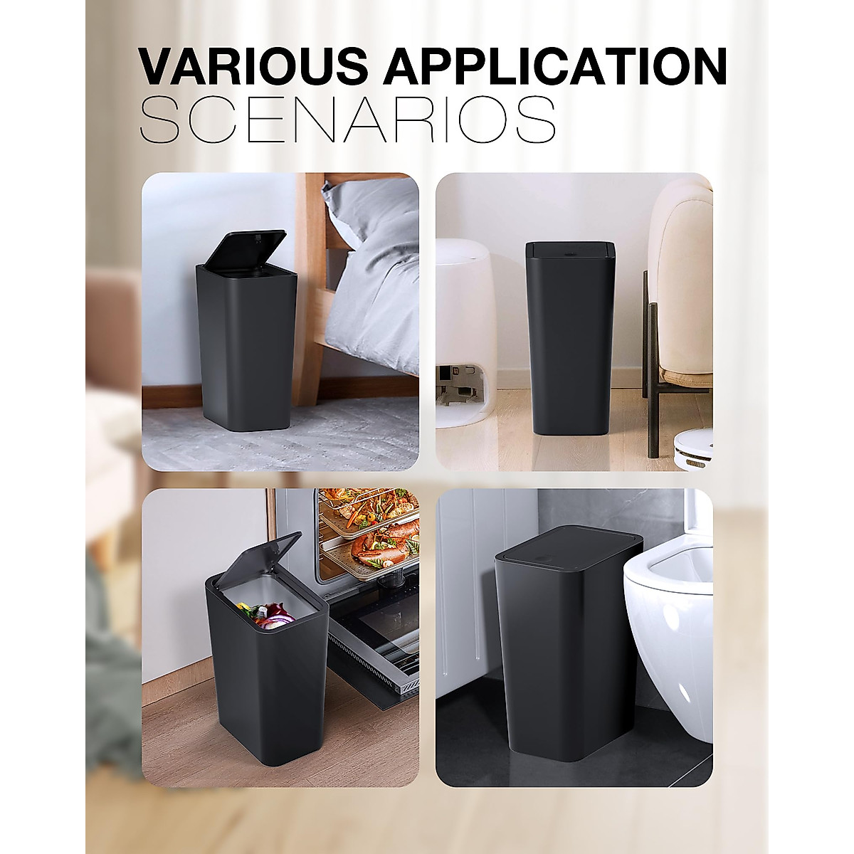 ITCPRL Bathroom Trash Can with Lid, 2 Pack 4 Gallons/15 Liters Garbage Can with Pop-Up Lid, Small Plastic Trash Can, Slim Trash Bin Waste Basket for Bathroom, Bedroom, Office, Living Room(Black)