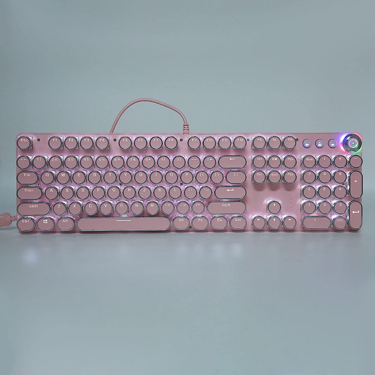Mechanical Keyboard, 104 Keys Wired Retro Typewriter Round Punk Keycap Gaming Keyboard with Adjustable RGB Backlit Multi Mode for Gamer Typist E-Sports()