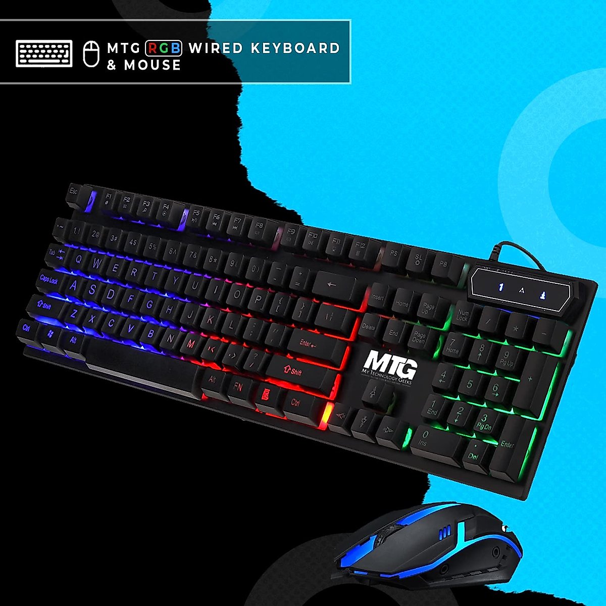 MTG RGB Backlit Mechanical Wired Gaming Keyboard and Mouse, Full Anti-ghosting Keys and RGB Stereo Speaker with 6 Colorful LED Modes with RGB Headphone for Desktop PC Laptop Combo
