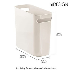 mDesign Slim 5.7 Litre Waste Bin - Waste Paper Bin with Integrated Plastic Carry Handles - Compact Waste Bin for Bathroom, Kitchen or Office - Cream