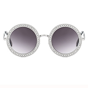 ADE WU Rhinestone Sunglasses Round Oversized Gem Shinning Sunnies for Feastival Party Favor (Silver/White)