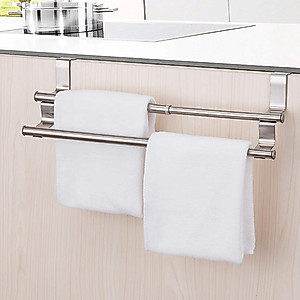 INDYAH Towel Racks，Double Tea Towel Holder for Hanging Over The Kitchen Cupboard Door - Towel Rack - No Drilling Necessary - Also Suitable As a Bath Towel Holder