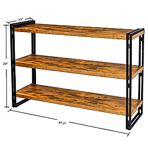 HIBOAT 47" 3-Tier Bookshelf Rustic Wood and Metal Industrial Bookshelf for Home Office, Bedroom, Kitchen, Bathroom (Rustic Brown, 3-Tier)