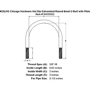 #23LHG Chicago Hardware Hot Dip Galvanized Round Bend U-Bolt with Plate