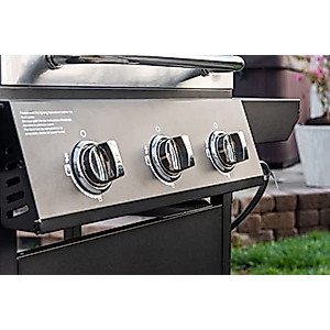 Nexgrill Premium 3 Burner Propane Barbecue Gas Grill, Side Table Open Chart with Wheels, Outdoor Cooking, Patio, Garden Barbecue Grill, 27000 BTUs, Black and Silver