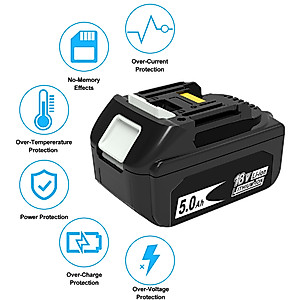 Rocivic Replace for Makita 18V Lithium-Ion 6.0Ah Battery 2 Packs, Compatible with Makita BL1820B BL1830B BL1840B BL1850B BL1860B Cordless Power Tools, with LED Indicator