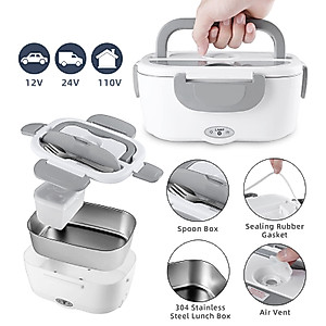Couvkadl Electric Lunch Box Food Warmer, Heated Lunch Box for Men Women Adults, Heating Lunch Boxes Car Food Heater with 1.5L Removable 304 Stainless Steel Container, Leak Proof (White)