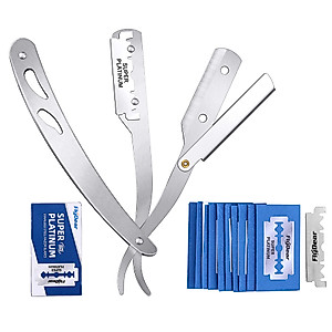 Wismee Professional Shaving Razors for Men Classic Straight Edge Barber Knife Razor with 110 Blades Salon Quality Stainless Steel Shavette Men's Manual Shaver Matte Silver Razor