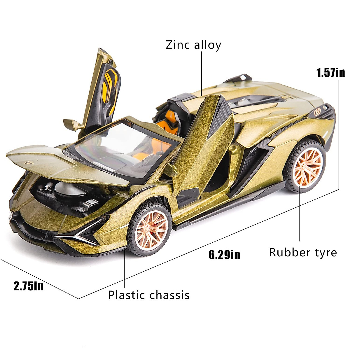 WAKAKAC Diecast Car Compatible for Sian Roadster 1/32 Scale Model Car Alloy Pull Back Door Opening Vehicles with Sound and Light Toy Car for Kids Boys Gift(Army Green)