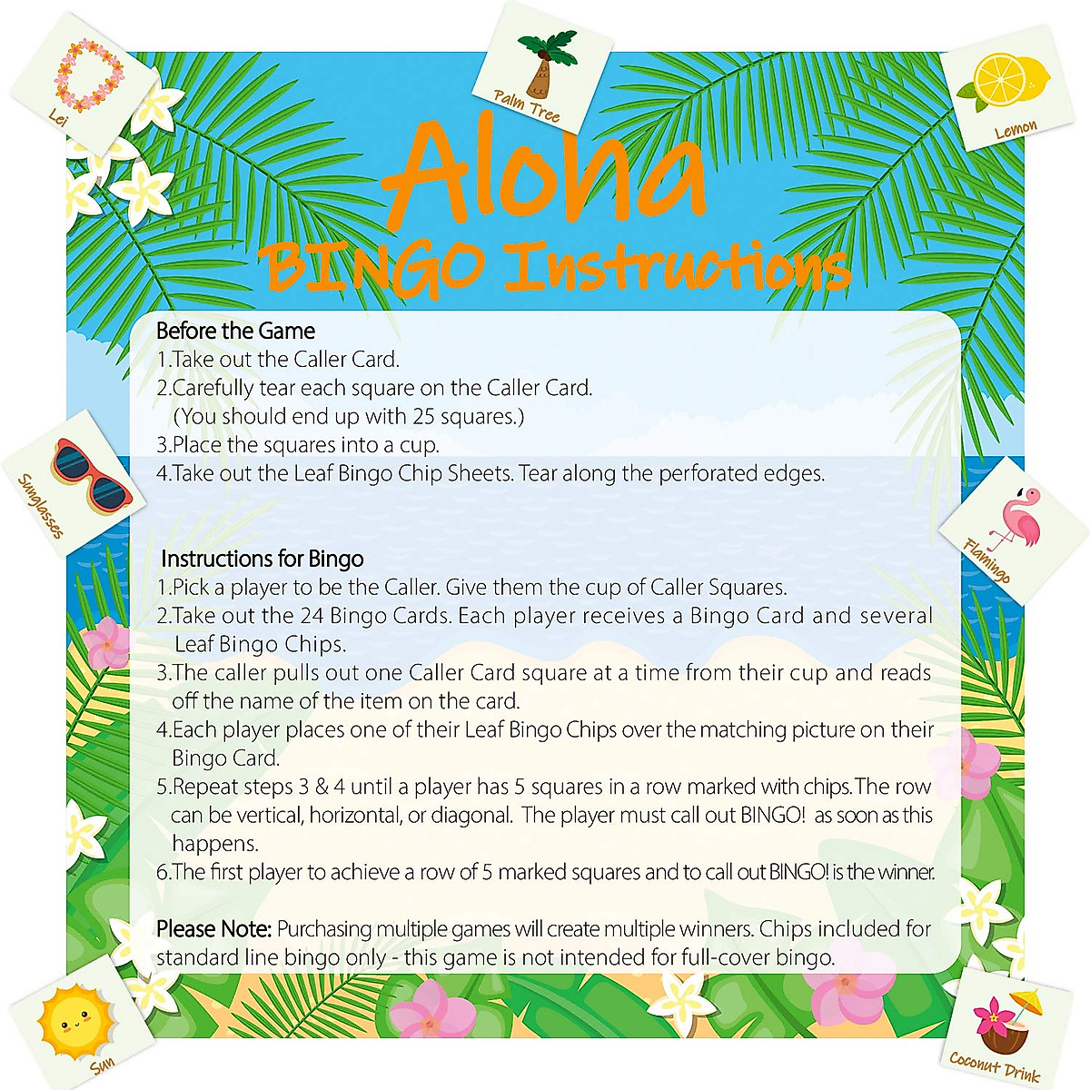 WATINC 41pcs Hawaiian Bingo Game, Tropical Summer Party Games with 24 Players, Hawaiian Bingo Cards for Kids School Classroom Party Supplies Activity, Luau Party Favors Gifts for Kids Toddlers