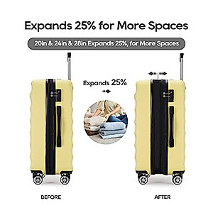 GinzaTravel 3-Piece Luggage Set with TSA Locks, Expandable, and Friction-Resistant in Light Yellow - Includes 20", 24" & 28" Spinner Suitcases