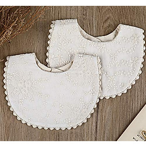 GZMM Baby Bib For Girls,Reversible Waterproof Handmade Natural Cotton Baby Drool Bib 0-12 months 2 Pack (off-white color, 0-12 months)