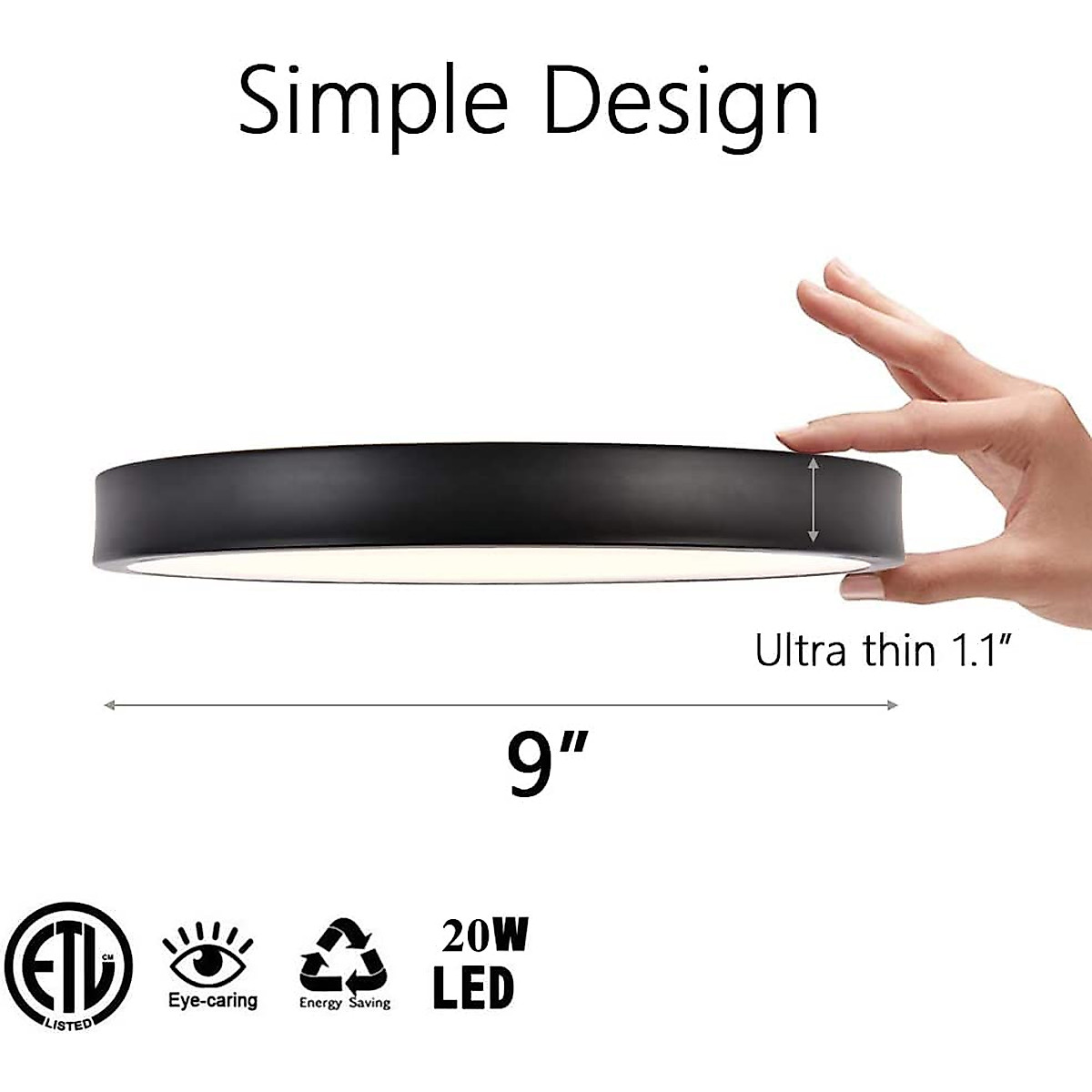 SOTTAE 2 Pack 9 Inch Modern Black Flush Mount LED Ceiling Light,Metal 3000K-5000K 20W Thin Round Ceiling Lamp,Surface Low Profile Ceiling Light for Bedroom Living Room Bathroom Entryway Kitchen