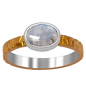 Shine Jewel 1.60 Ctw Oval Cut Bezal Set Rainbow Moonstone 925 Sterling Silver Hammered Two Tone Engagement Ring (6)