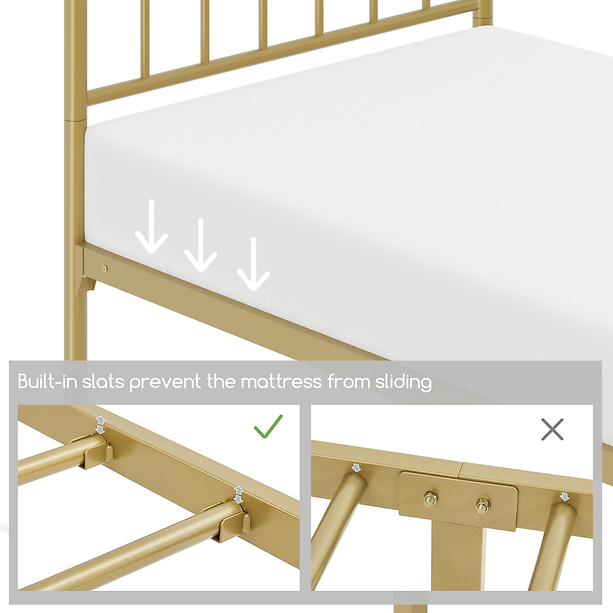 Yaheetech Twin Bed Frames Metal Platform Bed with Victorian Style Wrought Iron Headboard and Footboard/Easy Assembly/No Box Spring Needed/Antique Gold Twin Bed