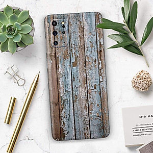 DesignSkinz Wood Planks with Peeled Blue Paint Protective Vinyl Decal Wrap Skin Cover Compatible with The Samsung Galaxy S20 (Screen Trim & Back Glass Skin)