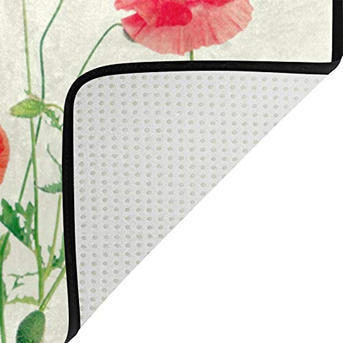 ZOEO Poppy Flower Bath Rugs Red Floral Bathroom Mat Memory Foam Shower Floor Rug Absorbent Non Slip Light Luxury for Home Hotel Door Kitchen Thick Soft Washable 15.7 x 23.6 Inch