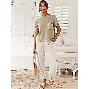 Caracilia Womens Two 2 Piece Outfits Lounge Sets 2023 Casual Fall Summer Fashion Matching Sweater Set Classy Comfy Sweatsuit Casual Cozy Knit Loungewear Set Airport Clothes ClothingC95A3qiankaqi-S
