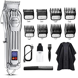 Ukeety Hair Clippers for Men,Professional Hair Cutting Kit Cordless Close Trimmer with LED Display Beard Trimmer Barbers Men Women Kids Clipper Set Full Metal Rechargeable Grooming Kit