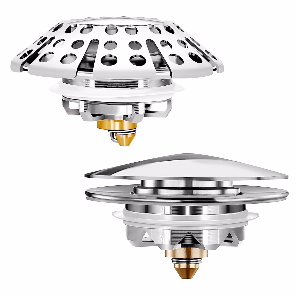 Anlige 1 PCS Tub Stopper with Drain Hair Catcher and 1 PCS Bathtub Drain Stopper, Pop Up Bath Tub Plug and Cover with Strainer, Universal for 1.5 to 2in Tub Drain Hole