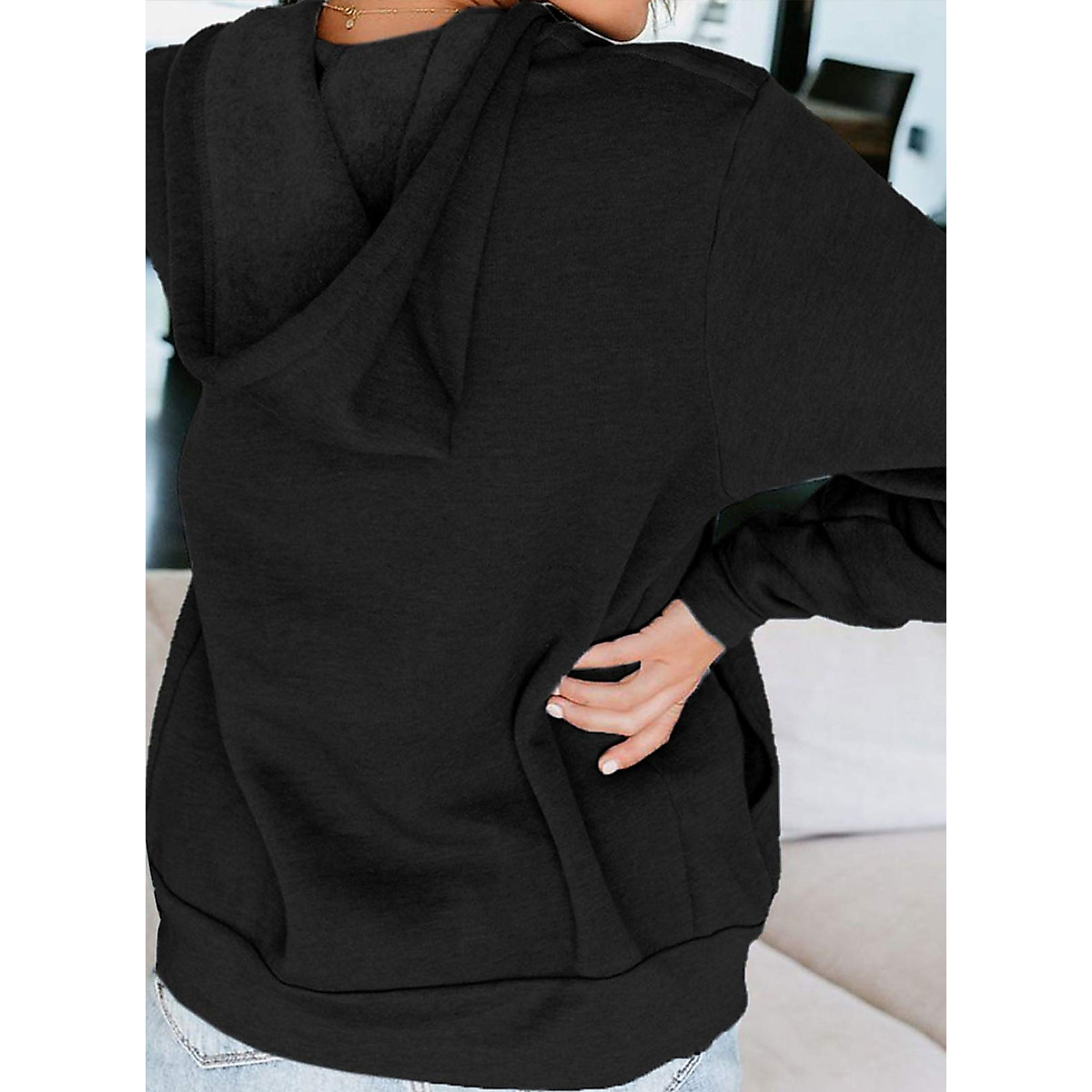 Dokotoo Women's Fall Full Zip Up Black Hoodie Long Sleeve Hooded Sweatshirts Solid Color Pockets Jacket Coat for Women 2024 Fashion Casual 3XLarge