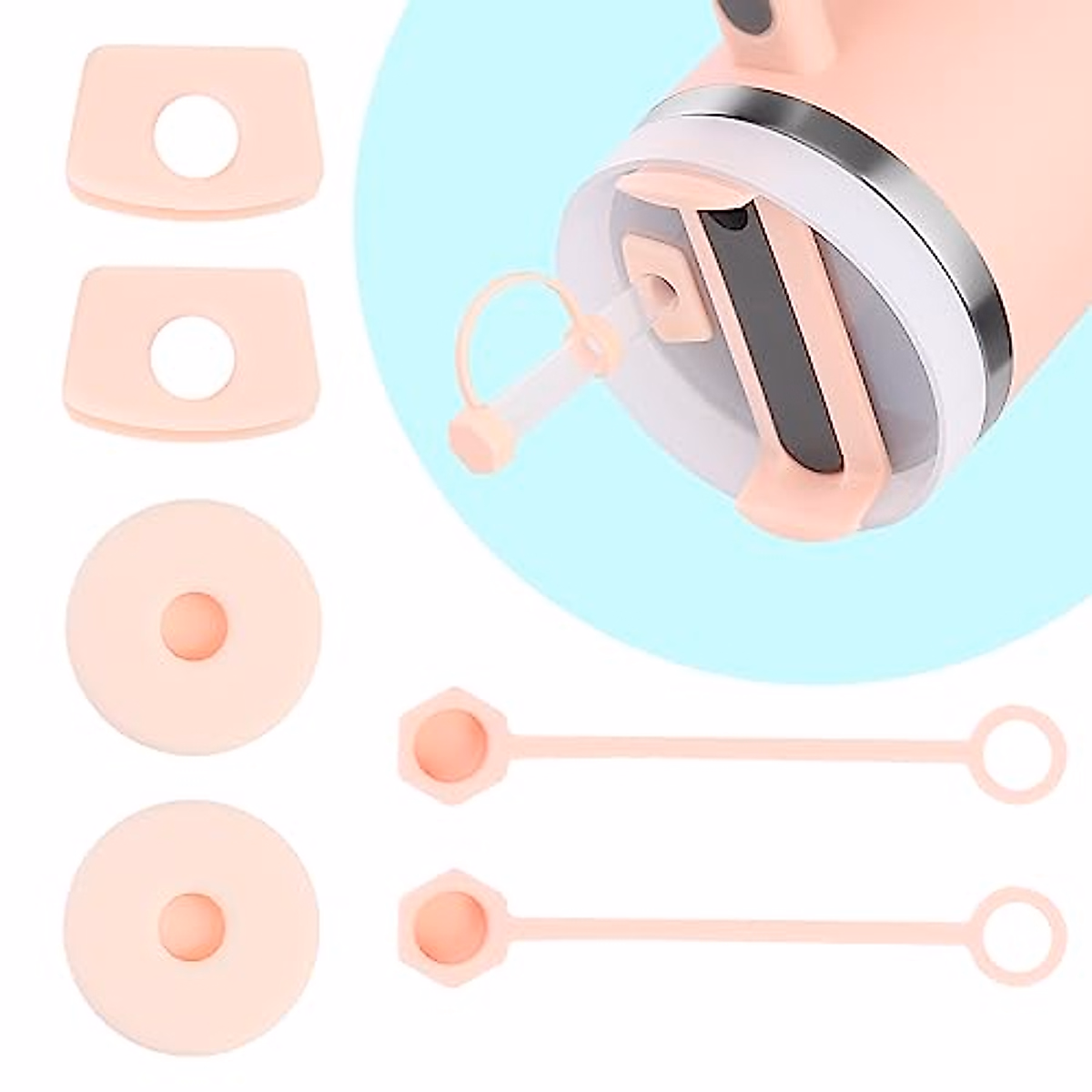 BGAANM Silicone Spill Proof Stopper Set Compatible with Stanley Quencher H2.0 FlowState Tumbler 40oz/ 30oz, Accessories Include 2 Straw Cover Cap, 2 Square Spill Stopper, 2 Round Leak Stopper (Pink)