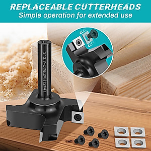 Chaoos CNC Spoilboard Surfacing Router Bit, 1/2" Shank 3" Cutting Diameter 4 Wing, Slab Flattening Router Bit Planing Bit Wood Planer Bit Woodworking Tools, 4 Additional Carbide Inserts