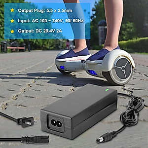 29.4V 2A Adapter, Charger, Charging Charger Supply Adapter Cable for Hoverboard Electric Bike Skateboard (US Plug 100-240V)